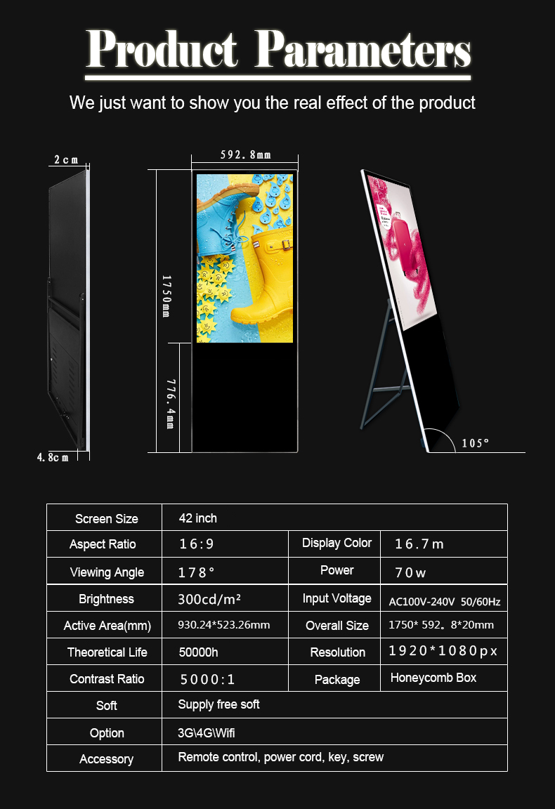 42" Ultra-thin Portable Digital Poster LCD Display Signage