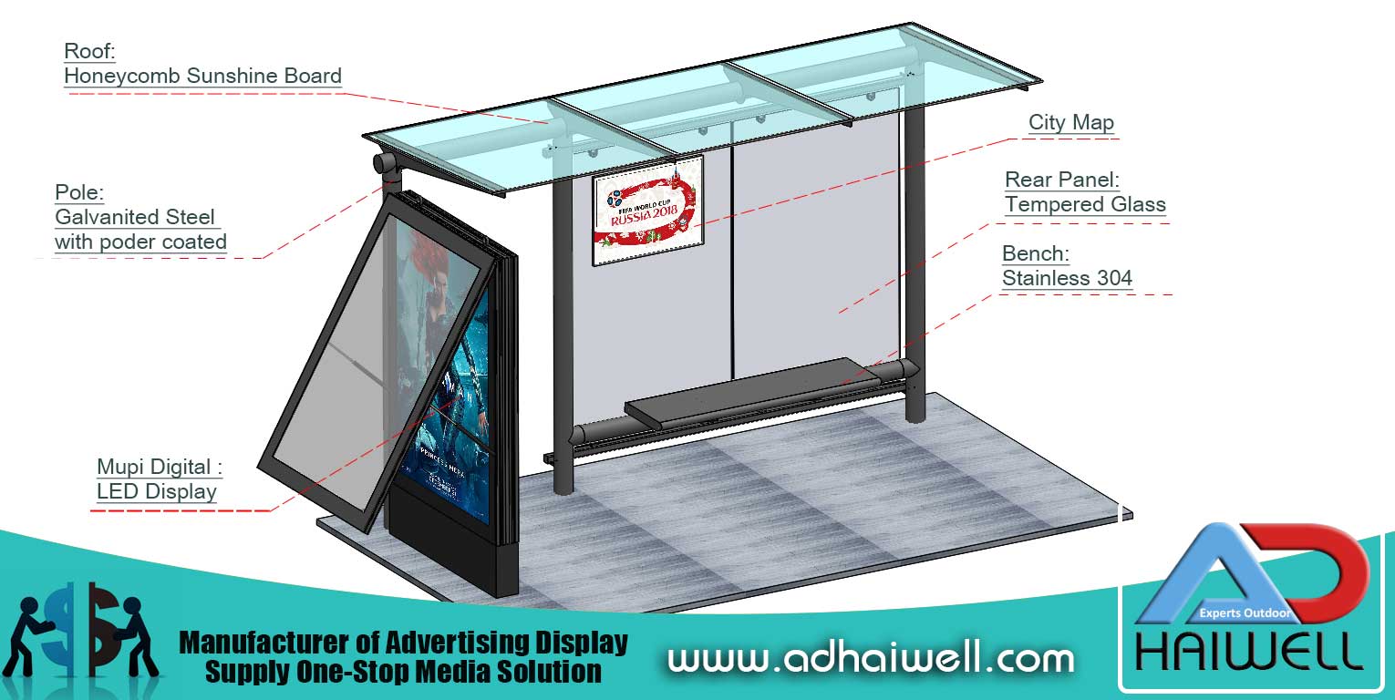 City Outdoor Bus Stop Shelter Advertising Street Display Light Box ...